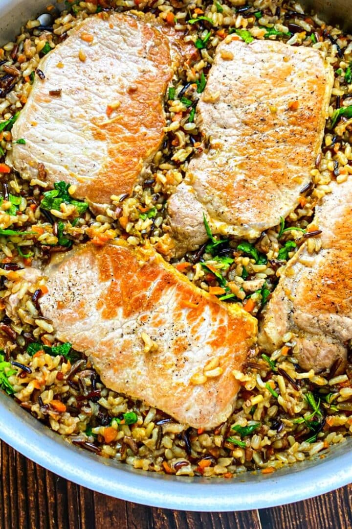 Boneless Pork Chops with Wild Rice Pilaf Skillet - wellnesssleuth