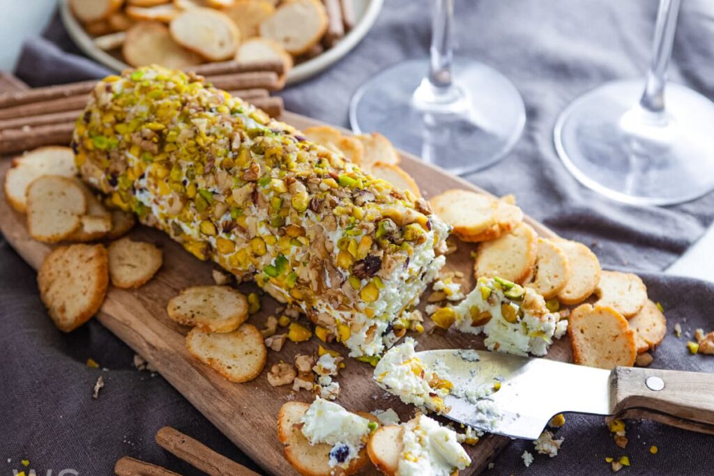 Pistachio And Blackcurrant Cheese In A Delectable Cheese Log ...