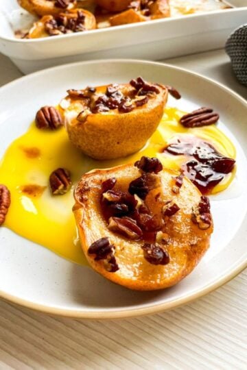Brown Sugar Baked Pears with Pecans - Easy Dessert - wellnesssleuth