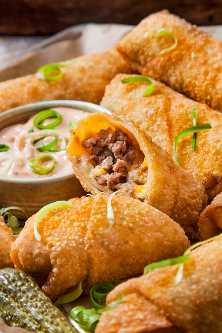 Cheeseburger Egg Rolls with Spicy Mayo Dipping Sauce - wellnesssleuth